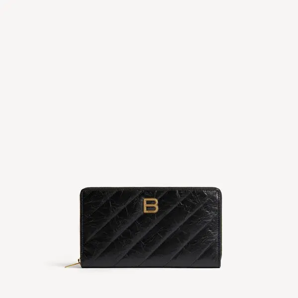 Balenciaga Crush Continental Wallet Quilted - Black