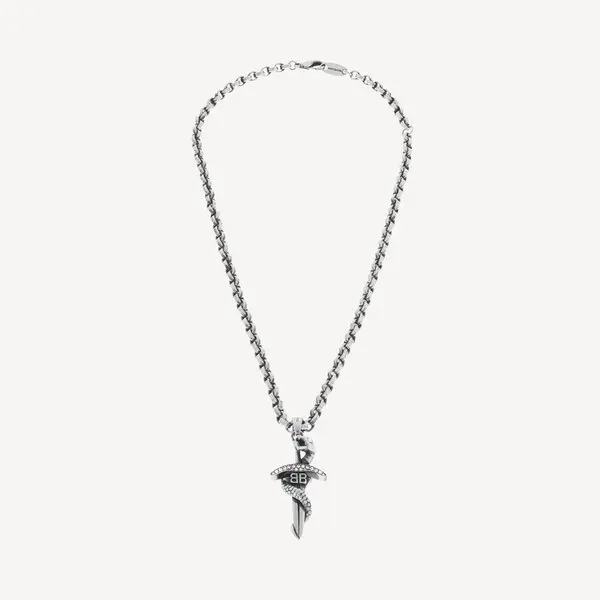 Balenciaga Goth Snake Pendant Necklace - Silver