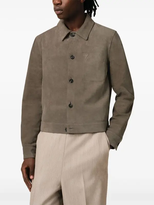 AMI Paris Leather Buttoned Jacket
