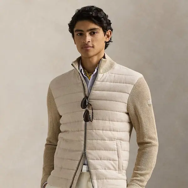 Ralph Lauren Hybrid Linen Full-zip Sweater - Tan Linen Combo