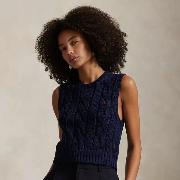 Ralph Lauren Cable-knit Cotton Cropped Vest - Hunter Navy