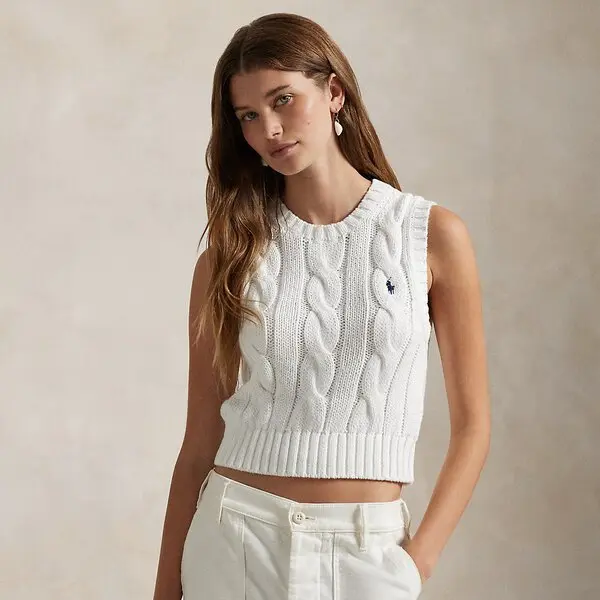 Ralph Lauren Cable-knit Cotton Cropped Vest - White
