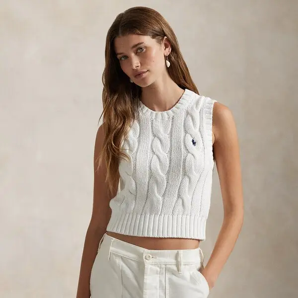 Ralph Lauren Cable-knit Cotton Cropped Vest - White