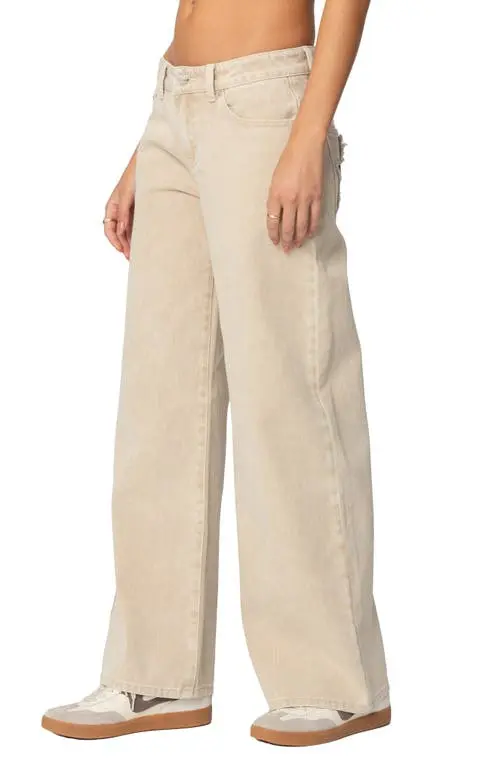 EDIKTED Leopard Star Wide Leg Jeans - Beige-washed