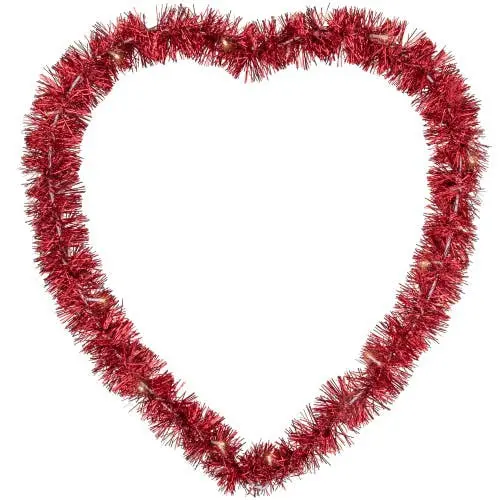 NORTHLIGHT Led Lighted Tinsel Heart Valentine's Day Window Silhouette25.25" - Red
