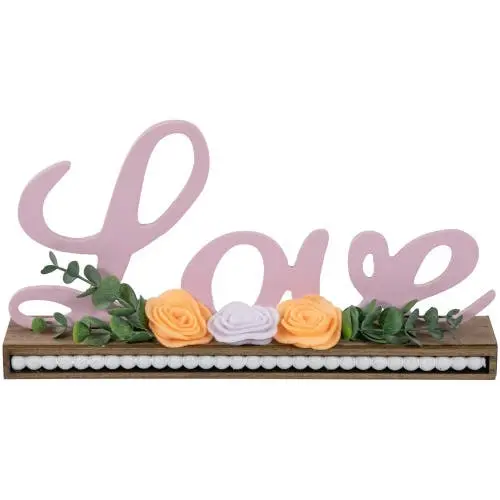 NORTHLIGHT Love With Flowers Wooden Valentine's Day Sign11.25 - Pink