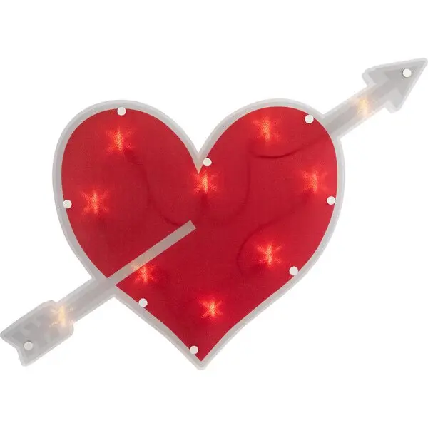 NORTHLIGHT 18" And White Lighted Heart With Arrow Valentine's Day Window Silhouette - Red