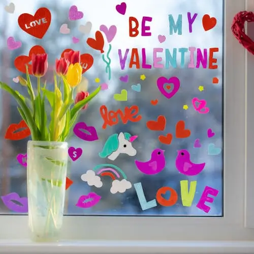 NORTHLIGHT Set Of 5 Double Sided Valentine's Day Gel Window Clings