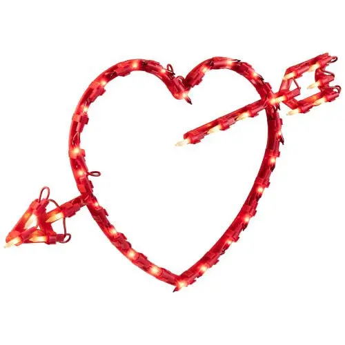 NORTHLIGHT Lighted Heart And Arrow Valentine's Day Window Silhouette17"
