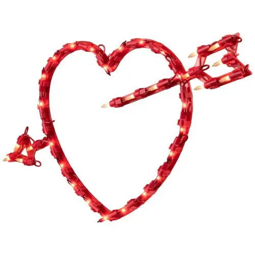 NORTHLIGHT Lighted Heart And Arrow Valentine's Day Window Silhouette17"
