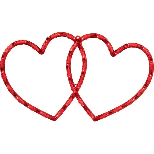 NORTHLIGHT Lighted Double Heart Valentine's Day Window Silhouette17" - Red
