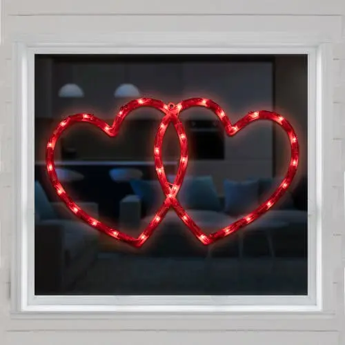 NORTHLIGHT Lighted Double Heart Valentine's Day Window Silhouette17"