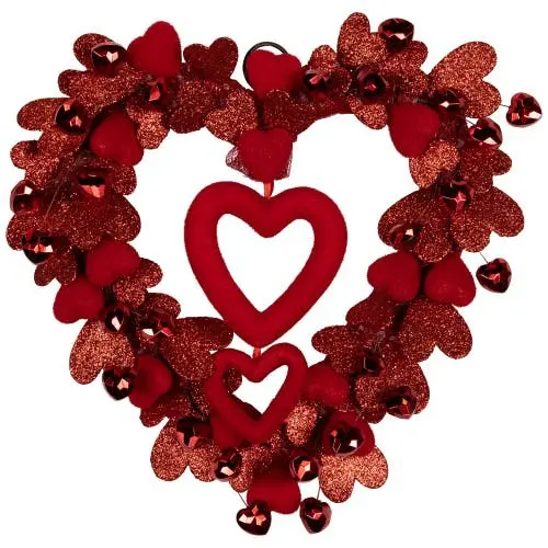 NORTHLIGHT Heart Shaped Glitte Valentine's Day Wreath22" - Red