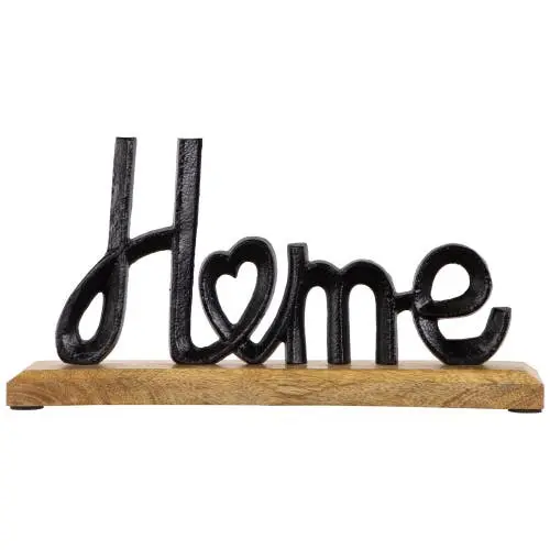 NORTHLIGHT Metal Home With Heart Sign With Wooden Base12