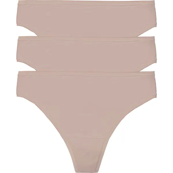 Natori Bliss Bare Cotton Thong 3-pack - Cafe