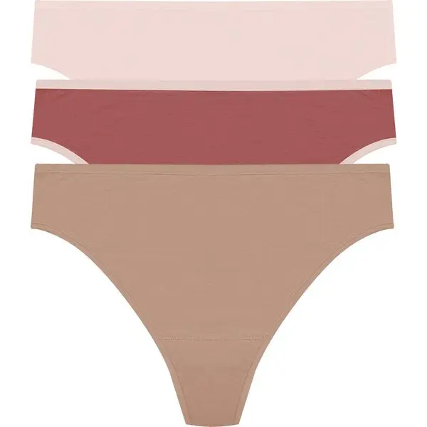 Natori Bliss Bare Cotton Thong 3-pack - Peach Whip/nostalgia Rose/buff