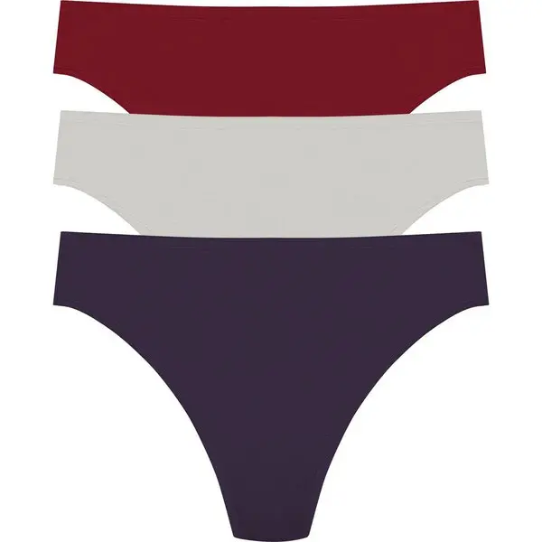 Natori Bliss Bare Cotton Thong 3-pack - Purple Dusk/smoky/dk Red