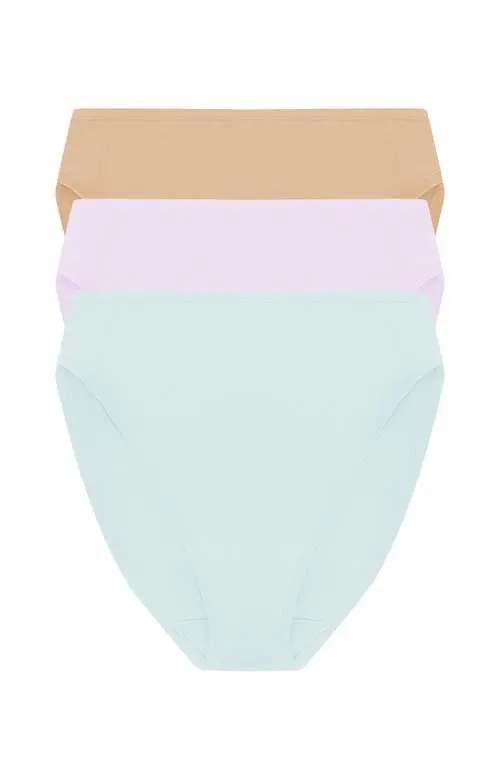 Natori Bliss Bare Cotton High Cut Brief 3-pack - Cloud Green/pale Purple/cafe