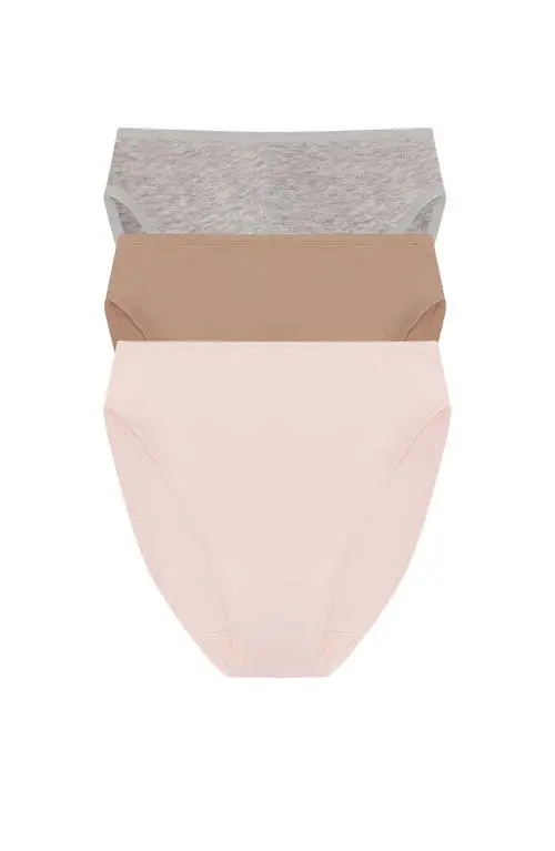 Natori Bliss Bare Cotton High Cut Brief 3-pack - Lt Grey Heathr/buff/peach Whip