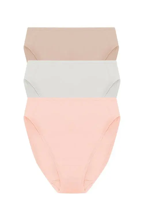 Natori Bliss Bare Cotton High Cut Brief 3-pack - Lt Mocha/linen/seashell