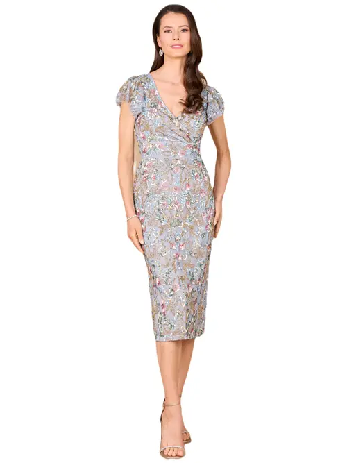 LARA NEW YORK Floral Beaded Midi Dress - Grey/multi