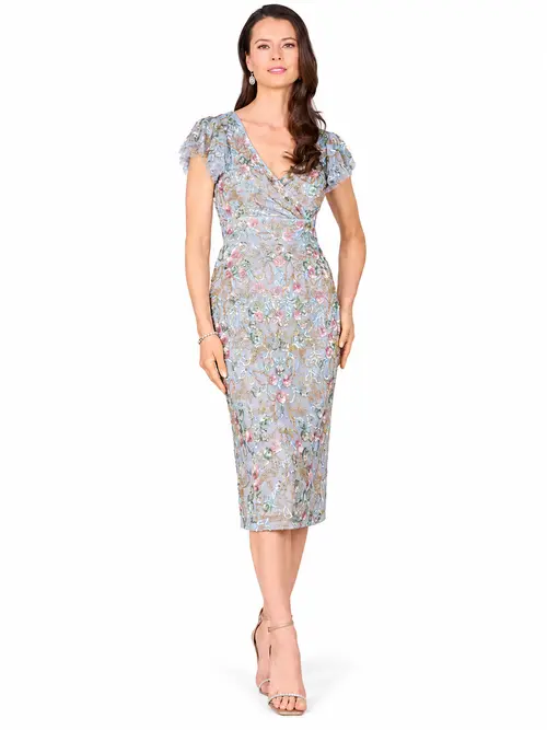 LARA NEW YORK Floral Beaded Midi Dress - Grey/multi