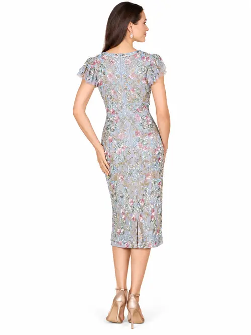 LARA NEW YORK Floral Beaded Midi Dress - Grey/multi