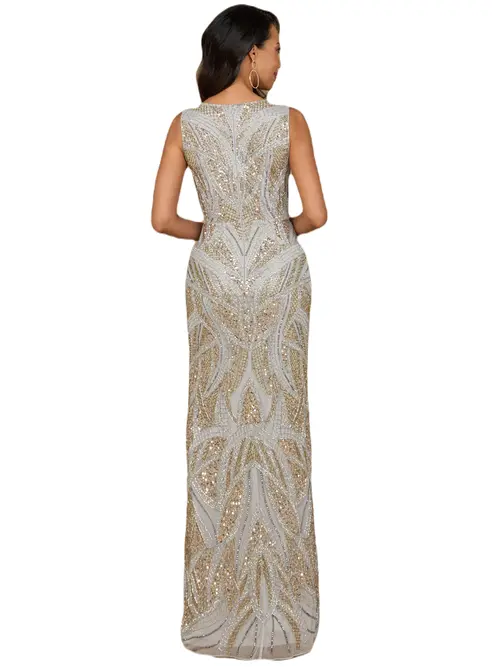 LARA NEW YORK Beaded V-neck Gown