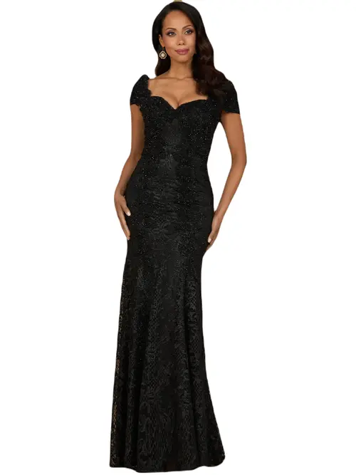 LARA NEW YORK Fitted Lace Mermaid Gown With Cap Sleeves And Sweetheart Neckline - Black
