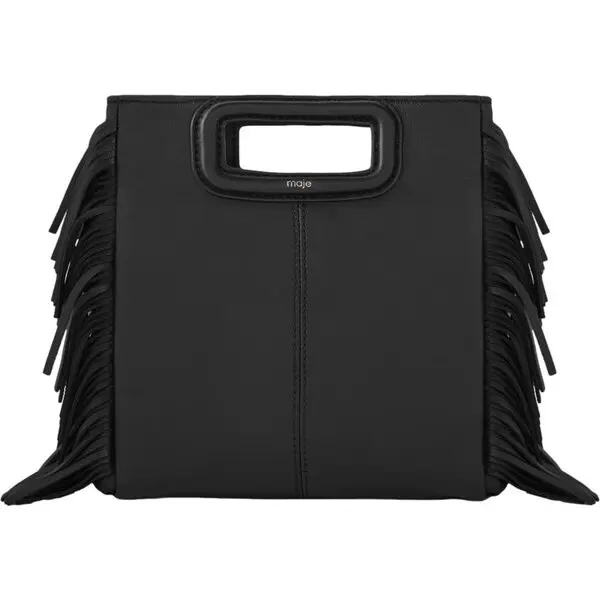 Maje Smooth Leather M Bag With Fringing - Black