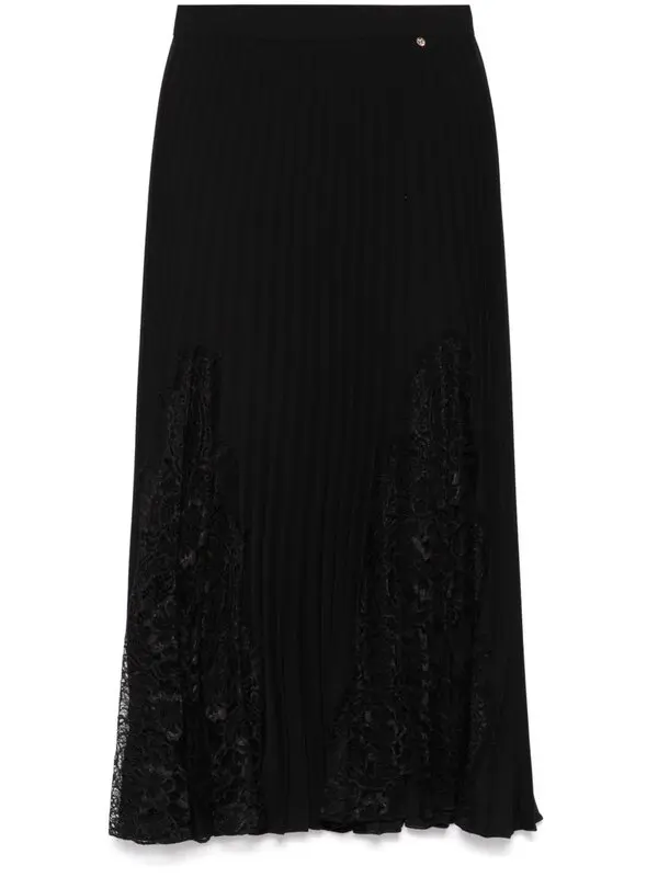 NISSA Lace-insert Pleated Midi Skirt