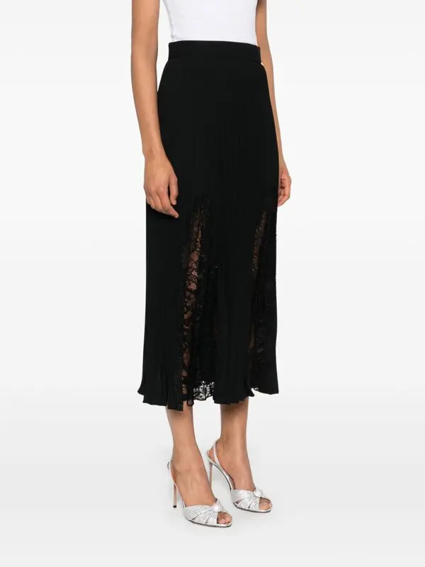NISSA Lace-insert Pleated Midi Skirt