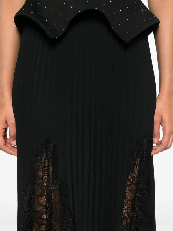 NISSA Lace-insert Pleated Midi Skirt