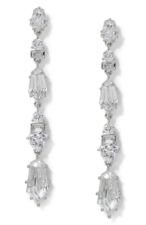 Nadri Luxor Kite Cubic Zirconia Linear Drop Earrings - Rhodium