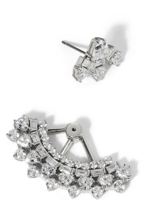 Nadri Luxor Fan Crystal Jacket Earrings - Rhodium