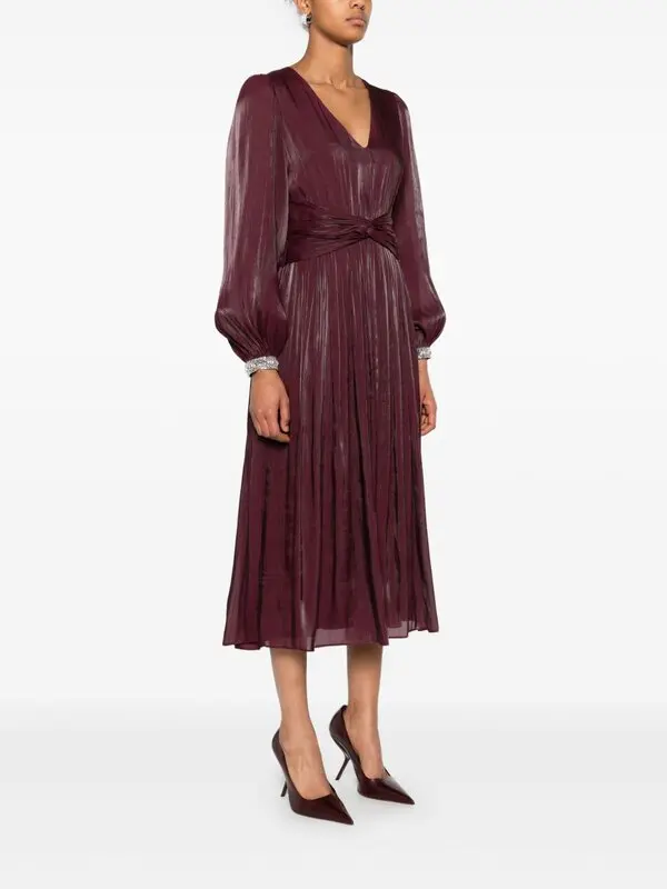 NISSA Pleated Chiffon Midi Dress - Purple