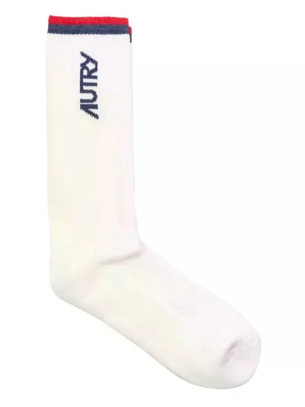 AUTRY Logo Intarsia Crew Socks - White