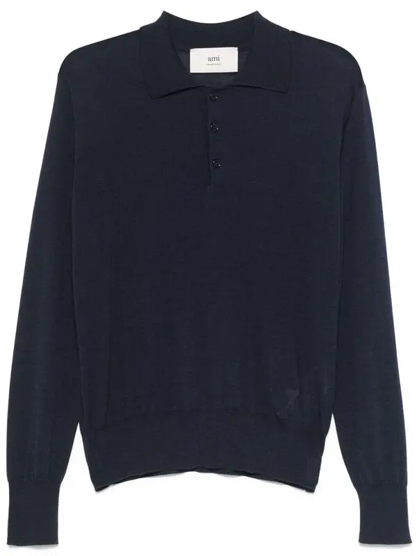 Ami Fine-knit Polo Shirt - Blue