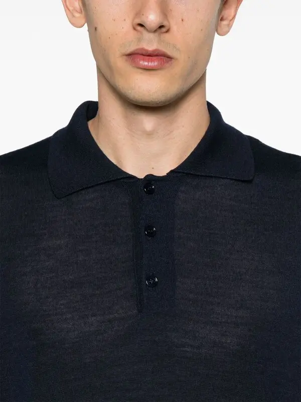 Ami Fine-knit Polo Shirt - Blue