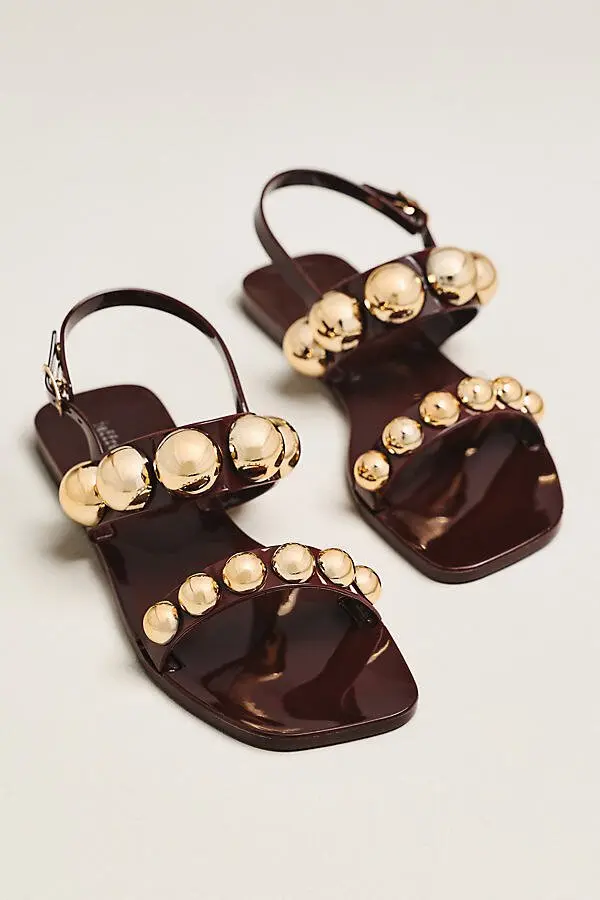 Jeffrey Campbell Gum Drop Studded Jelly Sandals - Dark Brown Gold