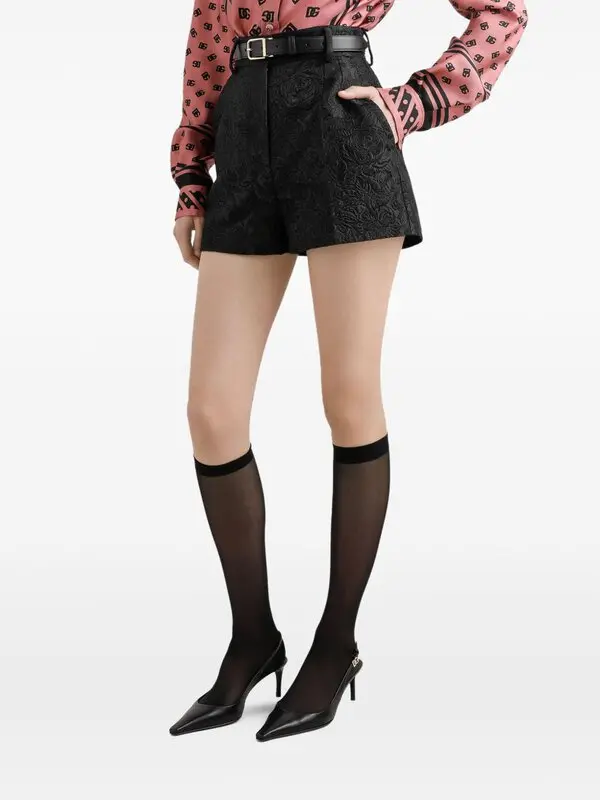 Dolce & Gabbana Floral Brocade-effect Shorts - Black