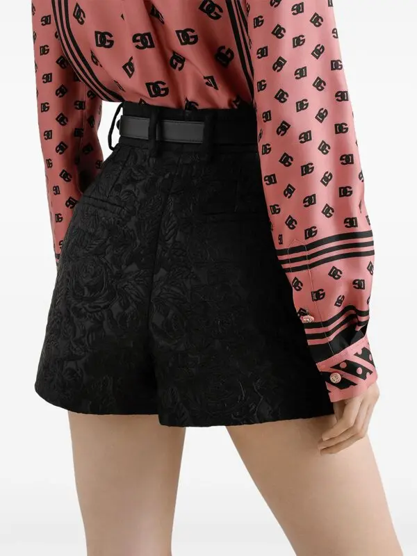 Dolce & Gabbana Floral Brocade-effect Shorts - Black