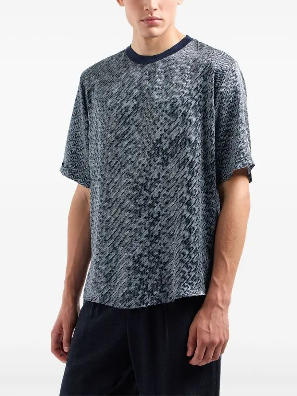 Giorgio Armani Chevron-print Silk T-shirt - Black