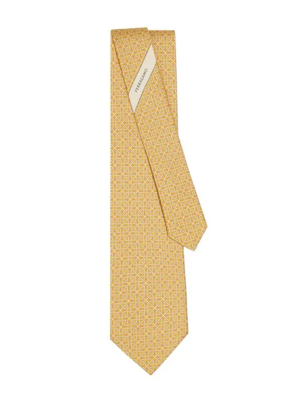 FERRAGAMO Square Gancini-print Silk Tie - Yellow