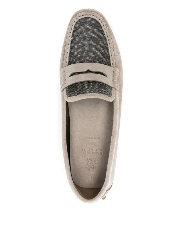 Brunello Cucinelli Monili-embellished Loafers - Grey