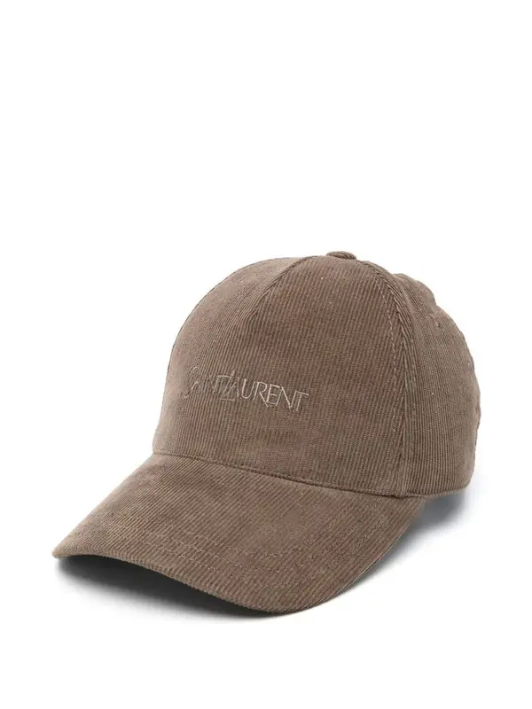 Saint Laurent Logo-embroidered Corduroy Cap - Brown