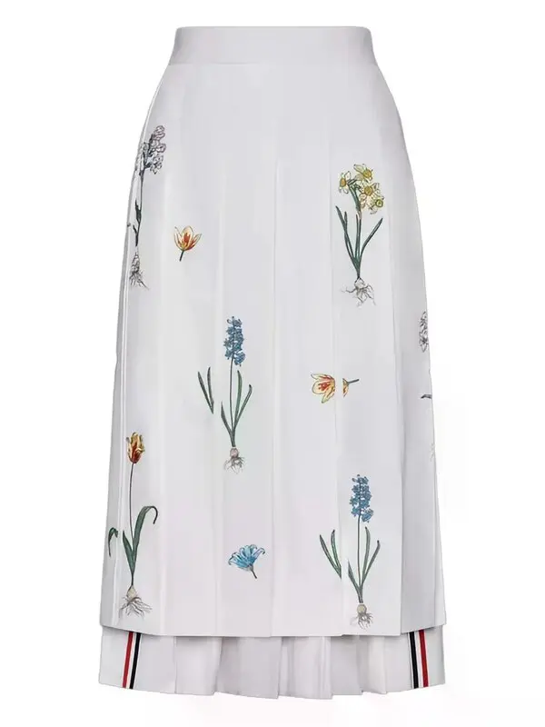 Thom Browne Floral-embroidery Midi Skirt - White