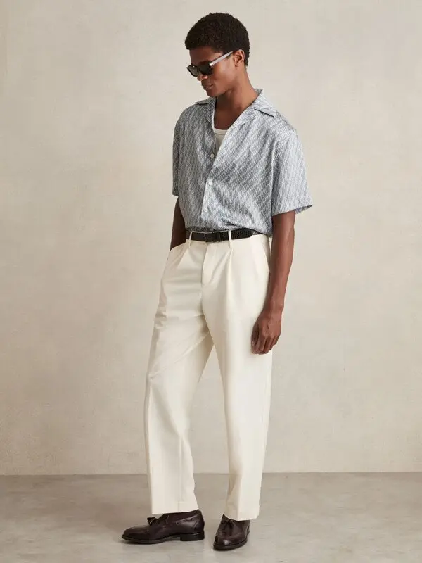 REISS Relic Monogram-print Cuban-collar Shirt