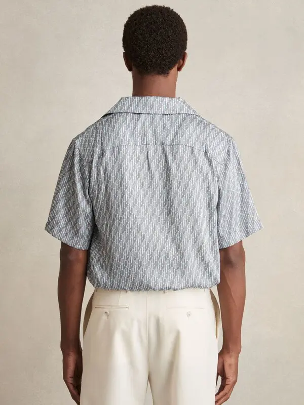 REISS Relic Monogram-print Cuban-collar Shirt