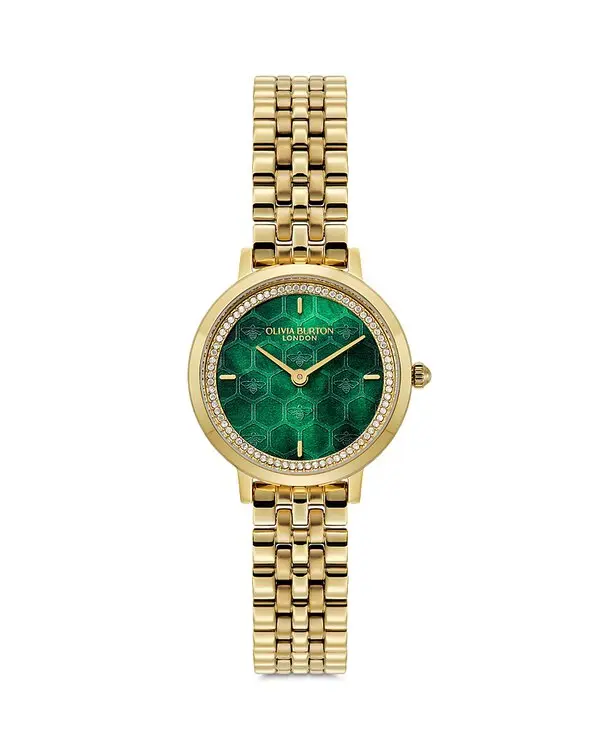 OLIVIA BURTON Honey Comb Ultra Slim Watch, 28mm - Green/gold